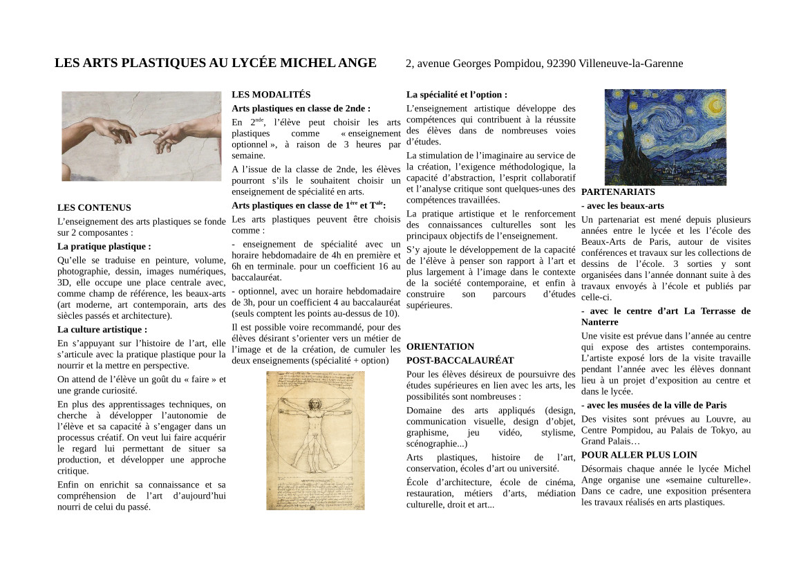 Les arts plastiques au Lycée Michel-Ange de Villeuve La Garenne - Arts plastiques